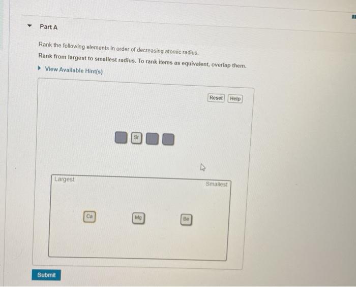 Solved Part A Rank the following elements in order of | Chegg.com