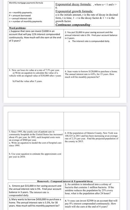 Solved Monthly mortgropayments formula Exponential decay | Chegg.com