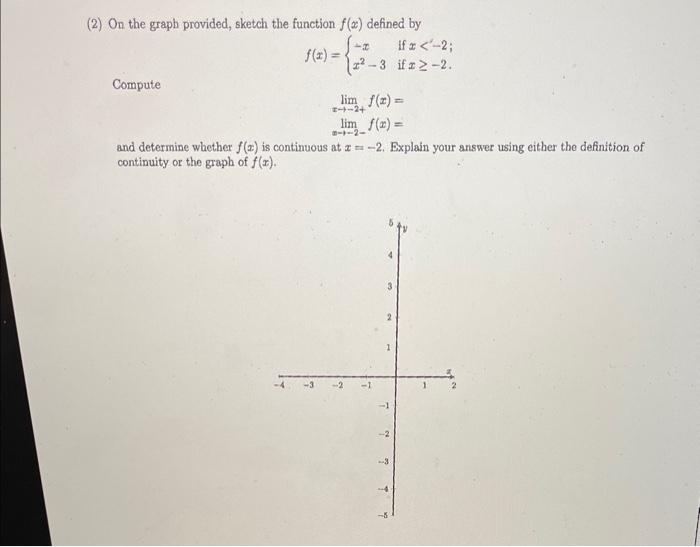 Solved (2) On the graph provided, sketch the function f(x) | Chegg.com