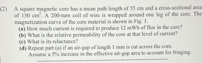 Solved A square magnetic core has a mean path length of 55 | Chegg.com