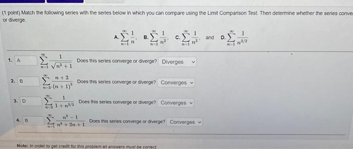 (1 point) Match the following series with the series | Chegg.com