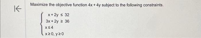 Solved K Maximize The Objective Function 4x 4y Subject To