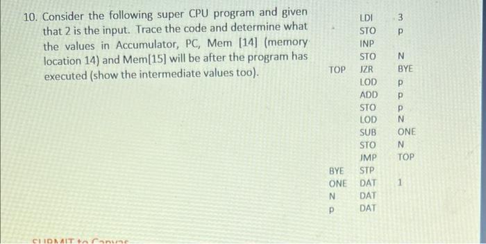 Solved فنية ج р 10. Consider the following super CPU program | Chegg.com