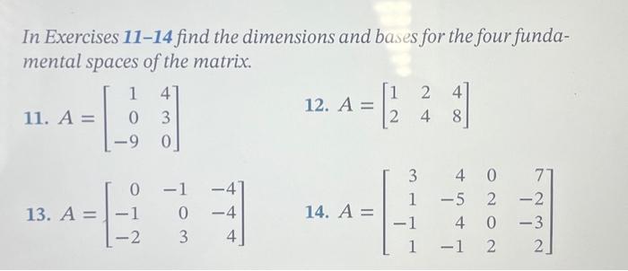 Solved In Exercises 11-14 find the dimensions and bases for | Chegg.com