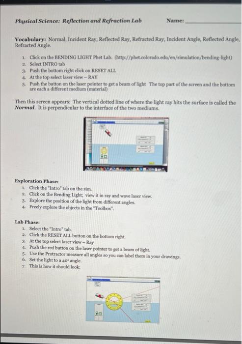 Solved Physical Science: Reflection and Refraction Lab Name: | Chegg.com