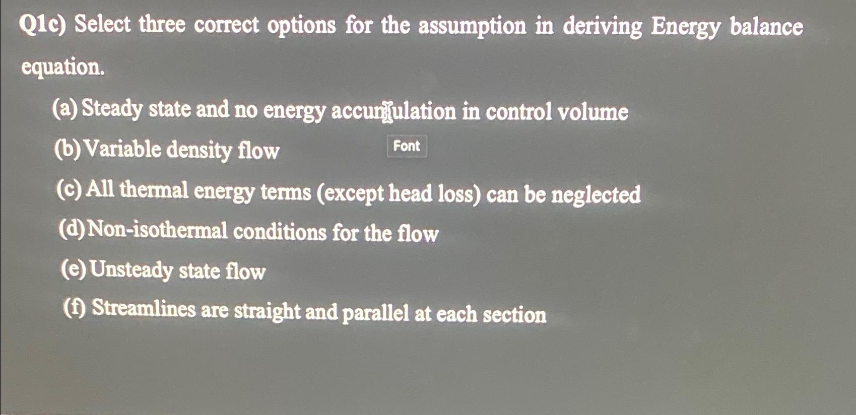 Solved Q1e) ﻿Select three correct options for the assumption | Chegg.com