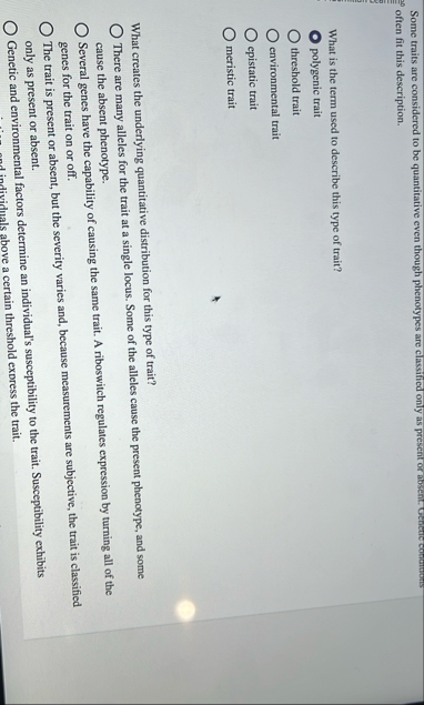 Solved Some traits are considered to be quantitative even | Chegg.com
