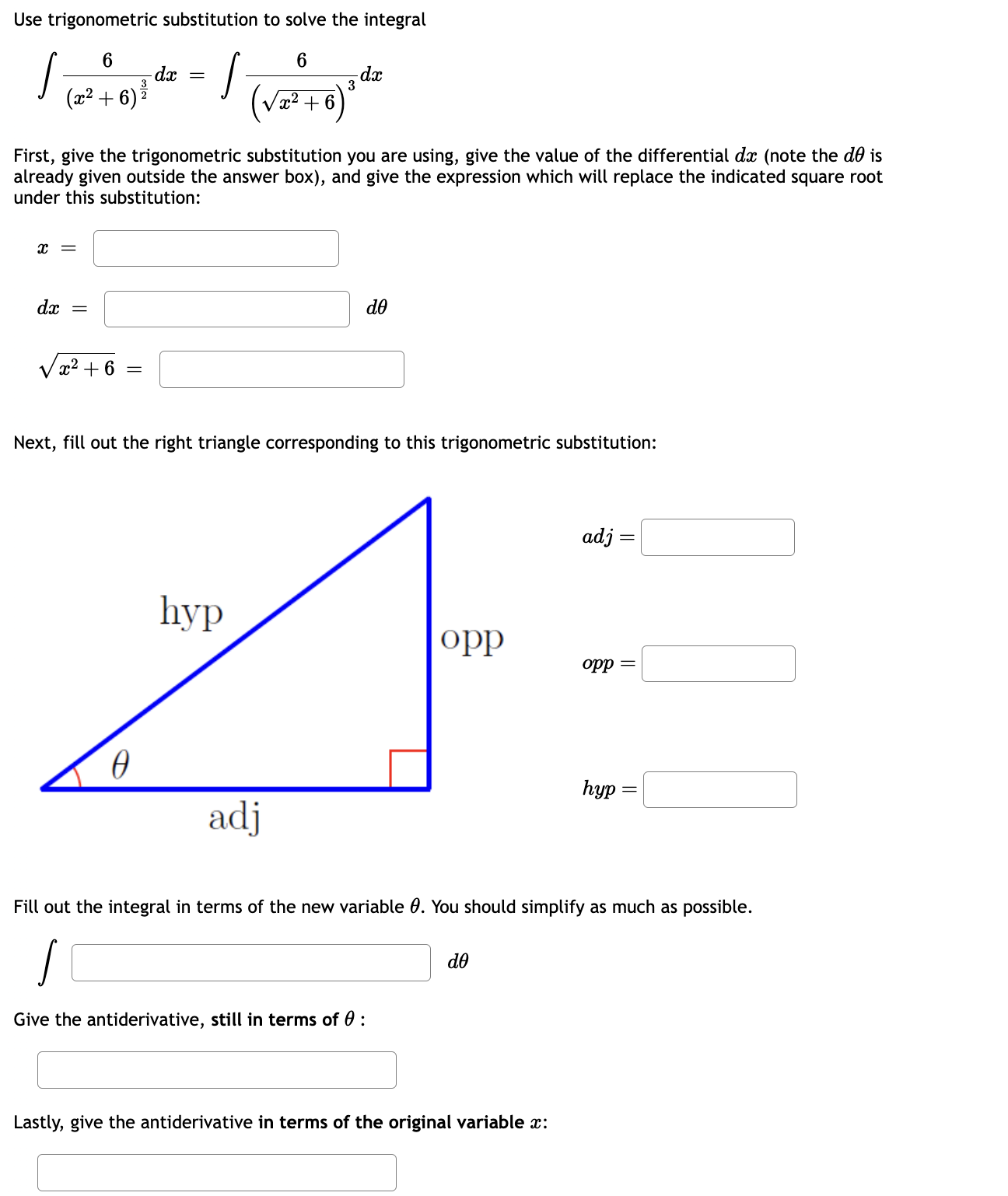 Solved Use trigonometric substitution to solve the | Chegg.com