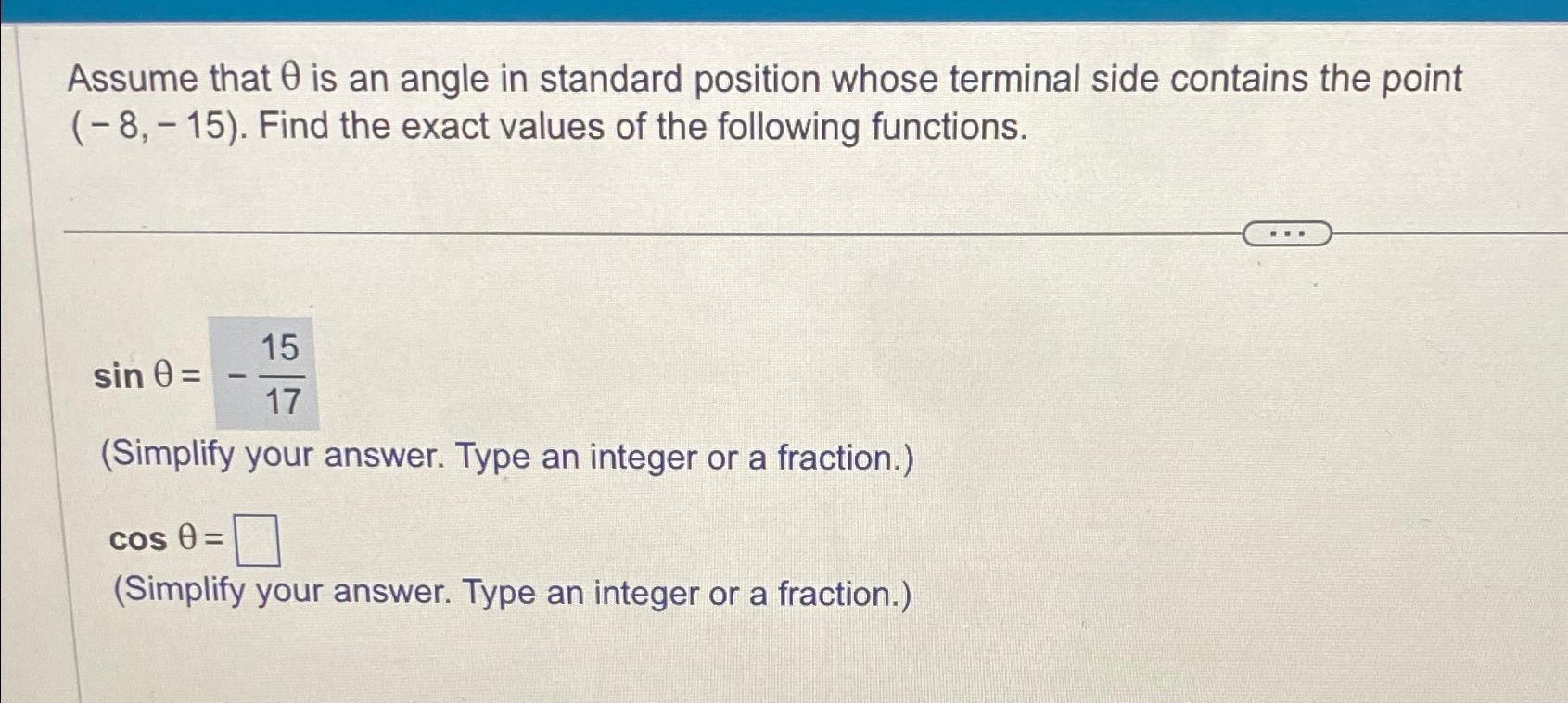 Solved Assume that θ ﻿is an angle in standard position whose | Chegg.com