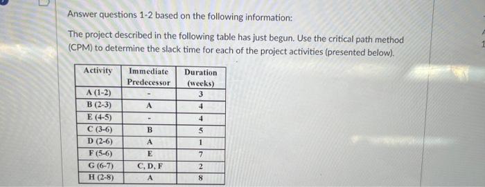 Solved Answer questions 1 - 2 based on the following | Chegg.com