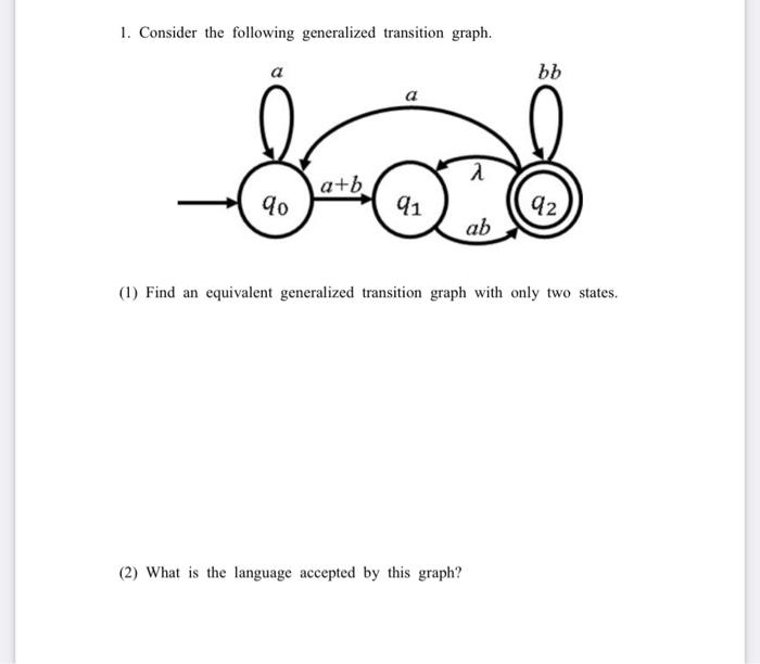 Solved 1. Consider the following generalized transition | Chegg.com