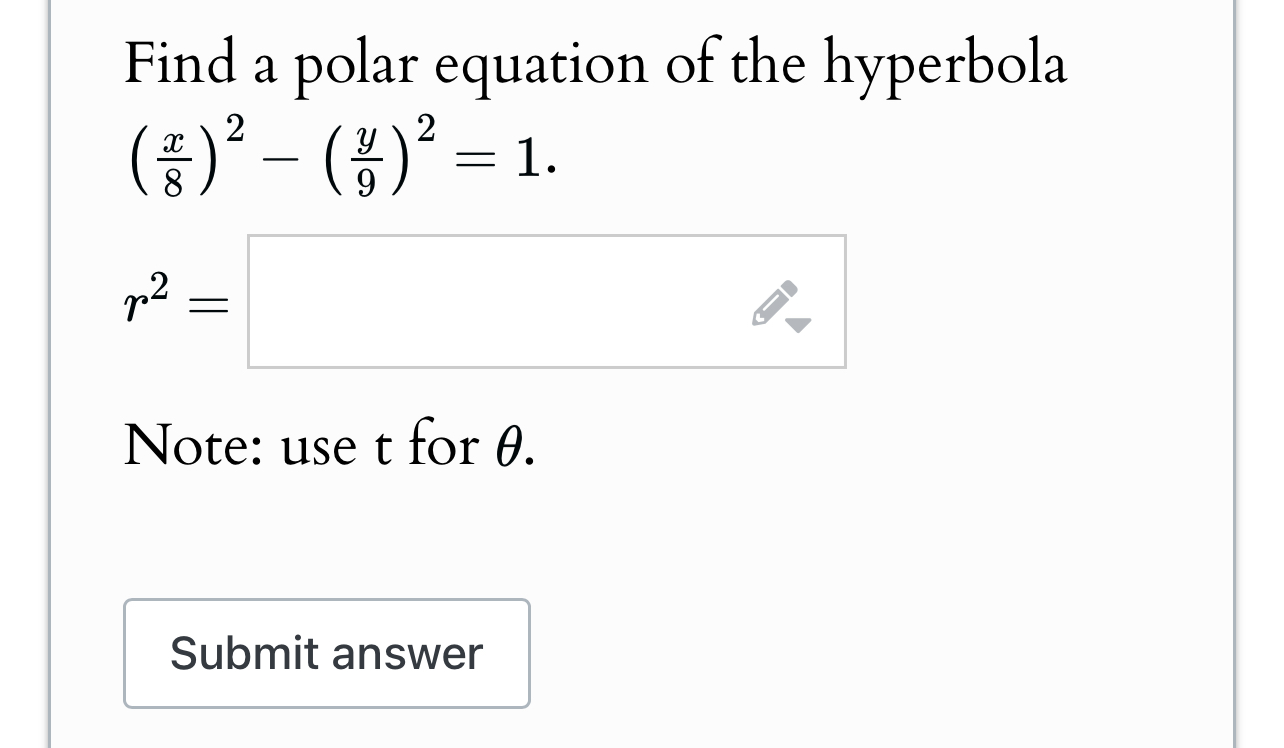 Solved Find a polar equation of the hyperbola | Chegg.com