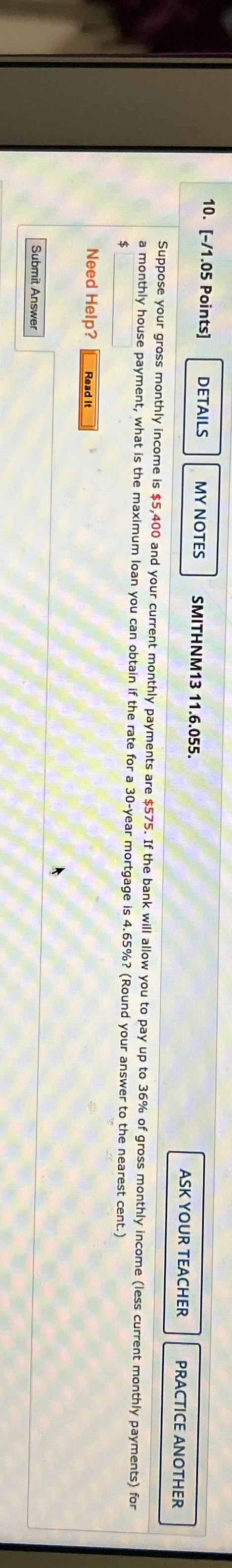 Solved [-/1.05 ﻿Points] ﻿SMITHNM13 11.6.055.ASK YOUR | Chegg.com