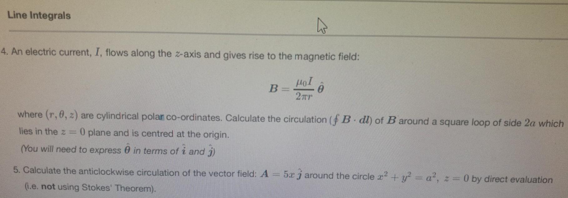 Solved Line Integrals w 4. An electric current, I, flows | Chegg.com