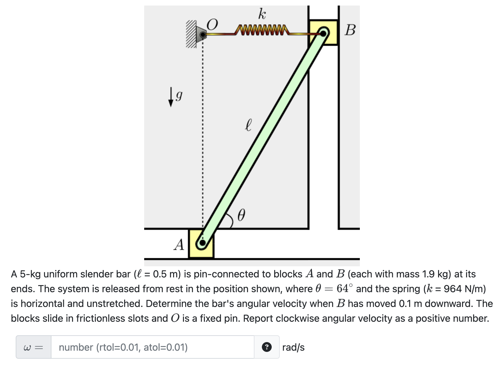 Solved A 5-kg uniform slender bar | Chegg.com