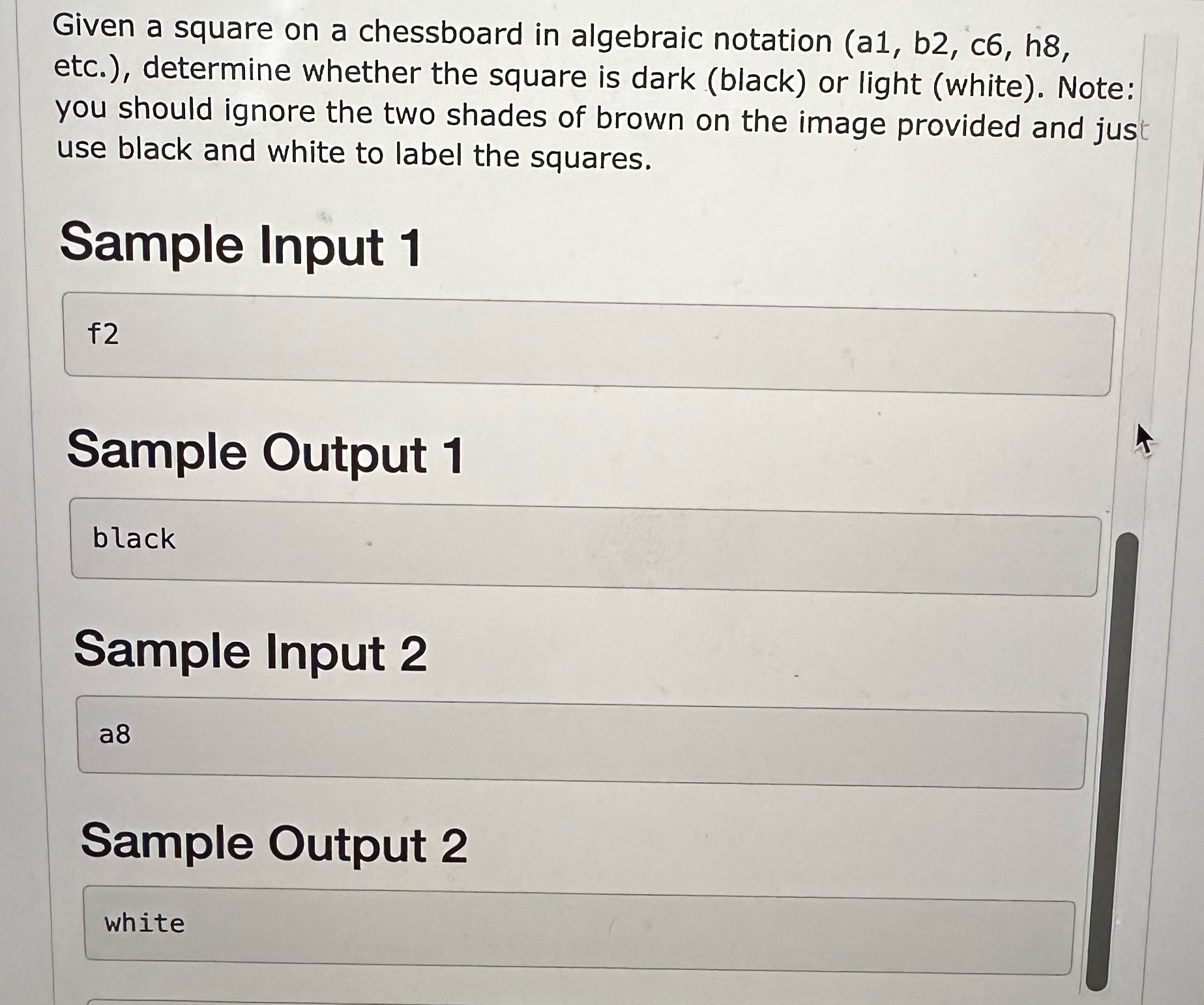Each square on a chess board can be described by a | Chegg.com
