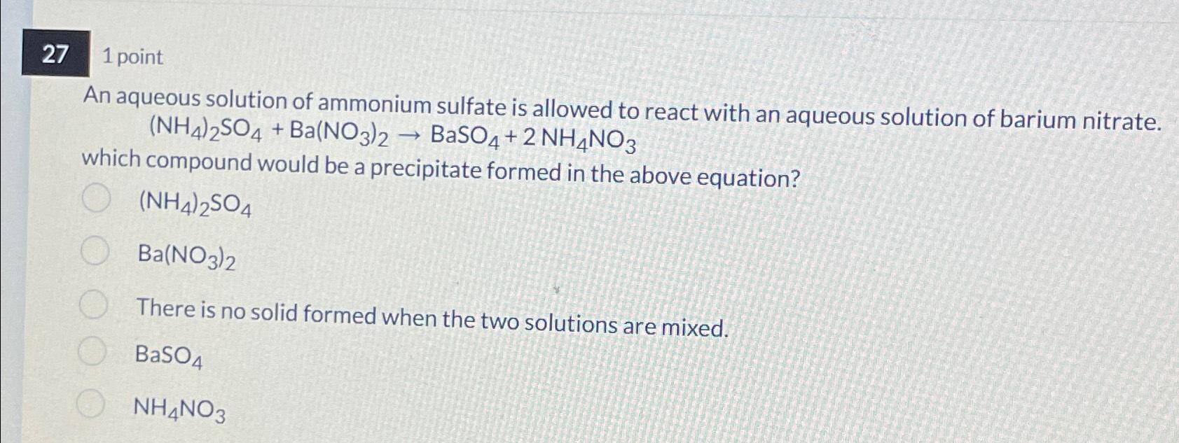 Solved 27 ﻿pointAn aqueous solution of ammonium sulfate is | Chegg.com