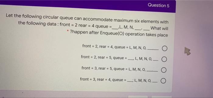 Solved Question 5 Let the following circular queue can | Chegg.com