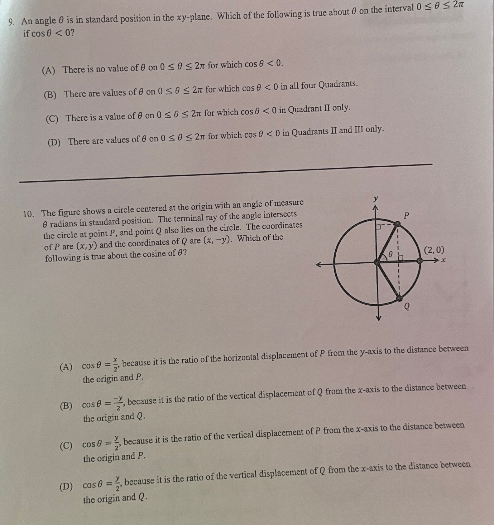 Solved An angle θ ﻿is in standard position in the xy-plane. | Chegg.com