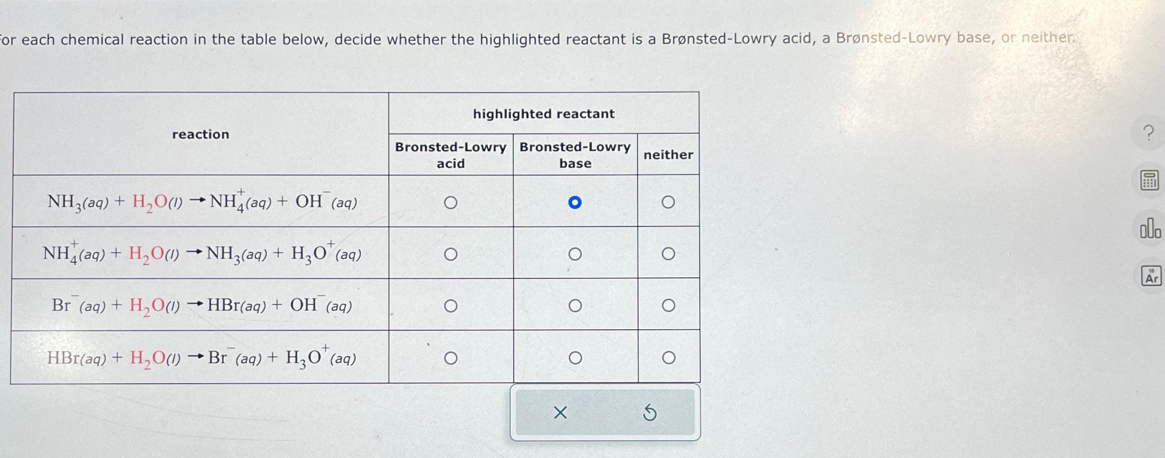 Solved or each chemical reaction in the table below, decide | Chegg.com