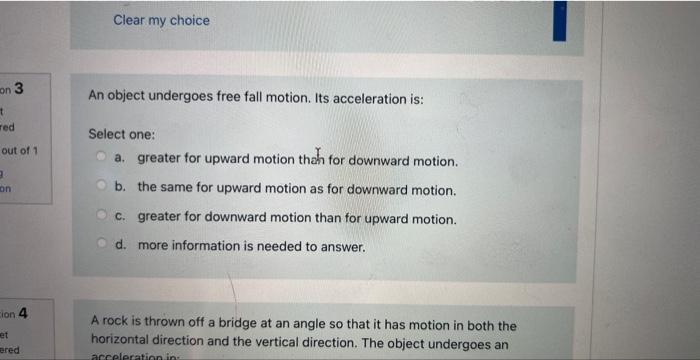 Solved Clear my choice An object undergoes free fall motion. | Chegg.com