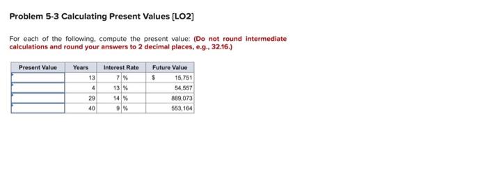 Solved Problem 5-3 Calculating Present Values (LO2) For each | Chegg.com