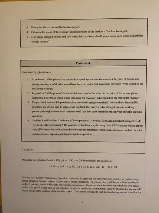 3. Determine the vertices of the feasible region. 4. | Chegg.com