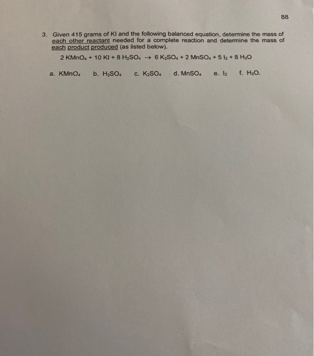 Solved WORKSHEET 10.3: Stoichiometry Gram of A to Gram of | Chegg.com