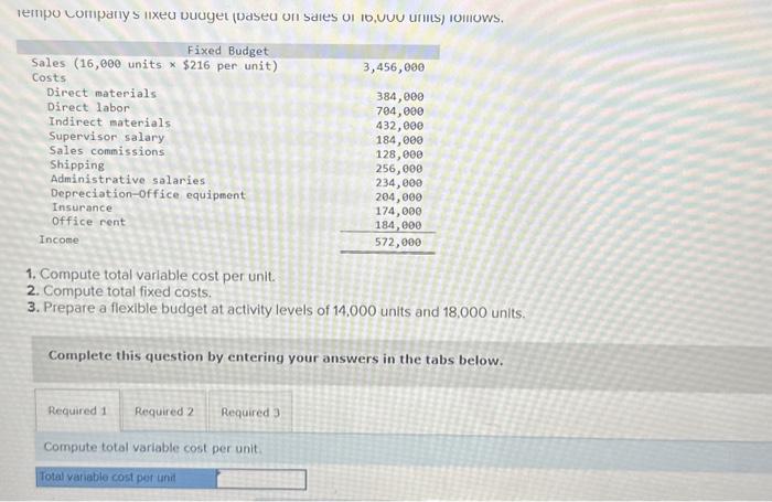 Solved \r\n1. Compute total variable cost per unit. 2. | Chegg.com