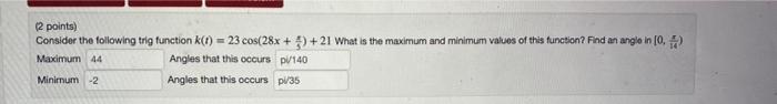Solved (2 points) Consider the following trig function | Chegg.com