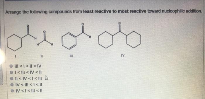 Solved Arrange the following compounds from least reactive | Chegg.com