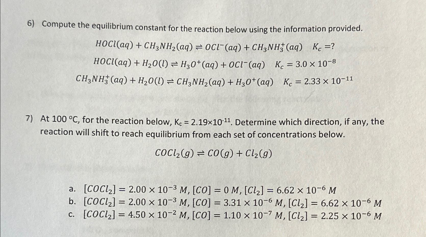 Solved Compute the equilibrium constant for the reaction | Chegg.com