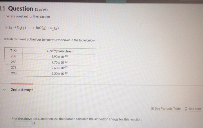 Solved 11 Question (1 point) The rate constant for the | Chegg.com