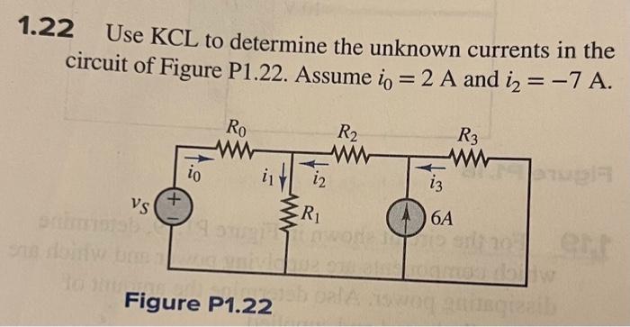 Solved 1.22 Use KCL to determine the unknown currents in the | Chegg.com
