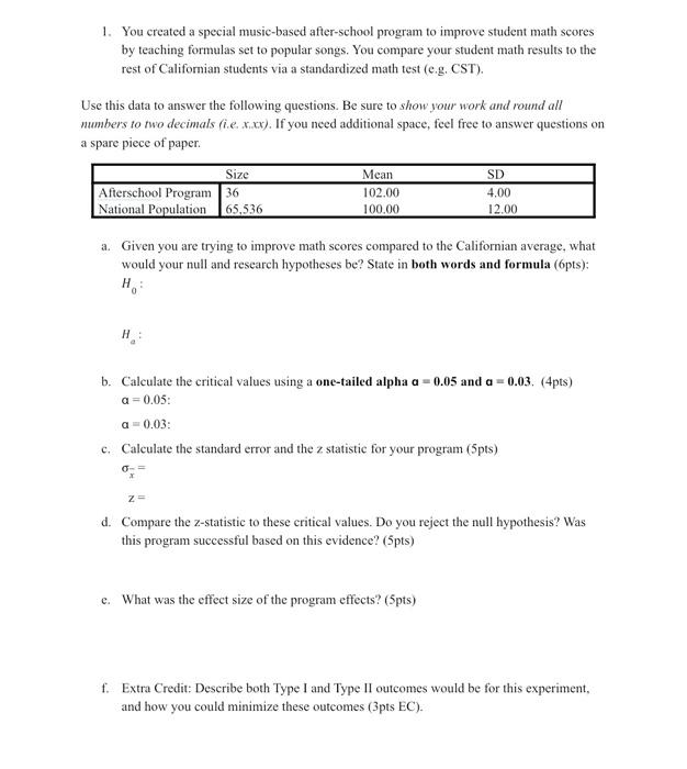 Solved 1. You created a special music-based after-school | Chegg.com