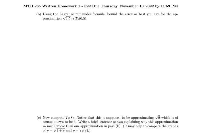 Solved MTH 265 Written Homework 1 - F22 Due Thursday, | Chegg.com