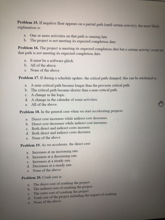 Solved Problem 15. If negative float appears on a partial | Chegg.com