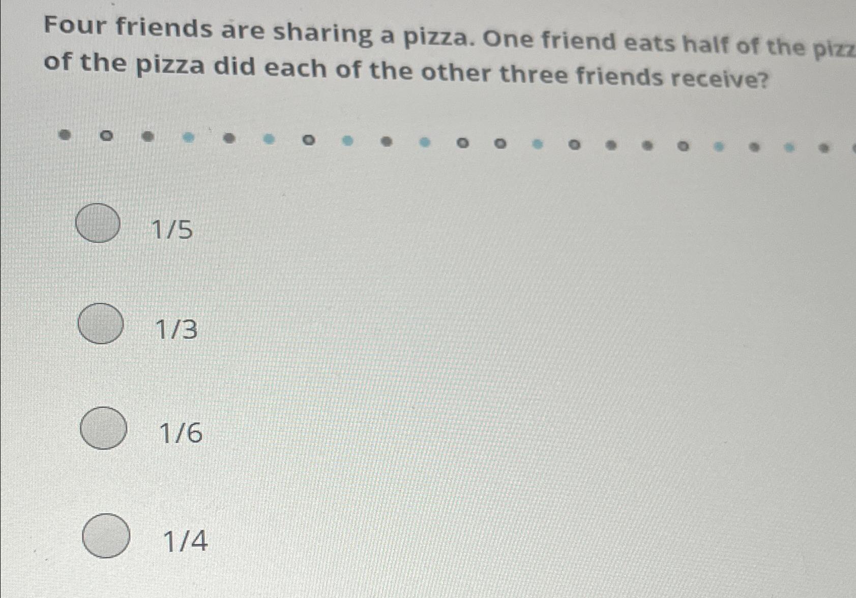 Solved Four friends are sharing a pizza. One friend eats | Chegg.com