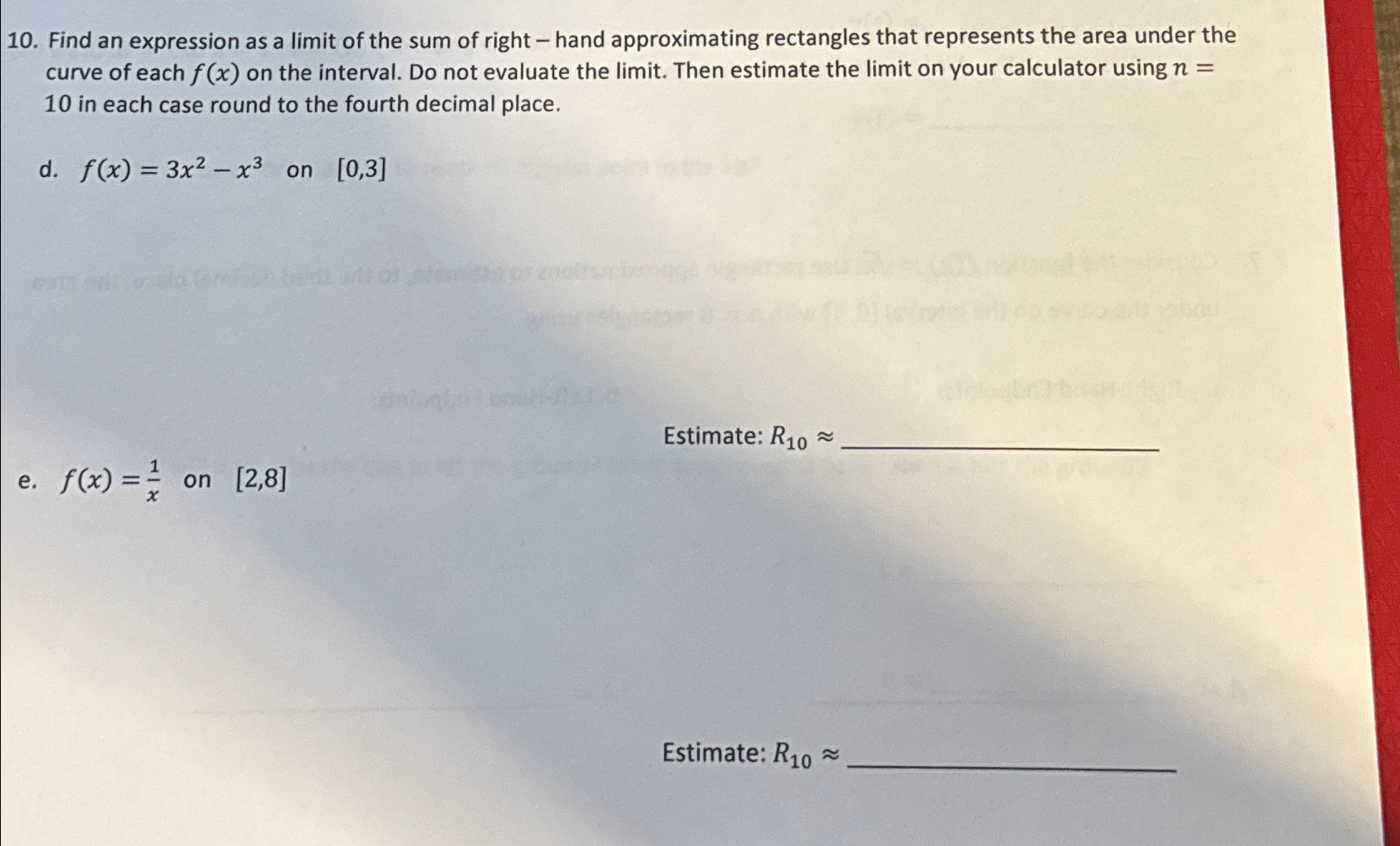 Solved Find an expression as a limit of the sum of right - | Chegg.com