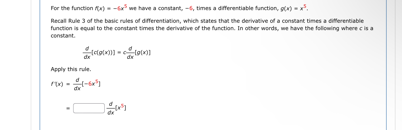 Solved For the function f(x)=-6x5 ﻿we have a constant, -6 , | Chegg.com