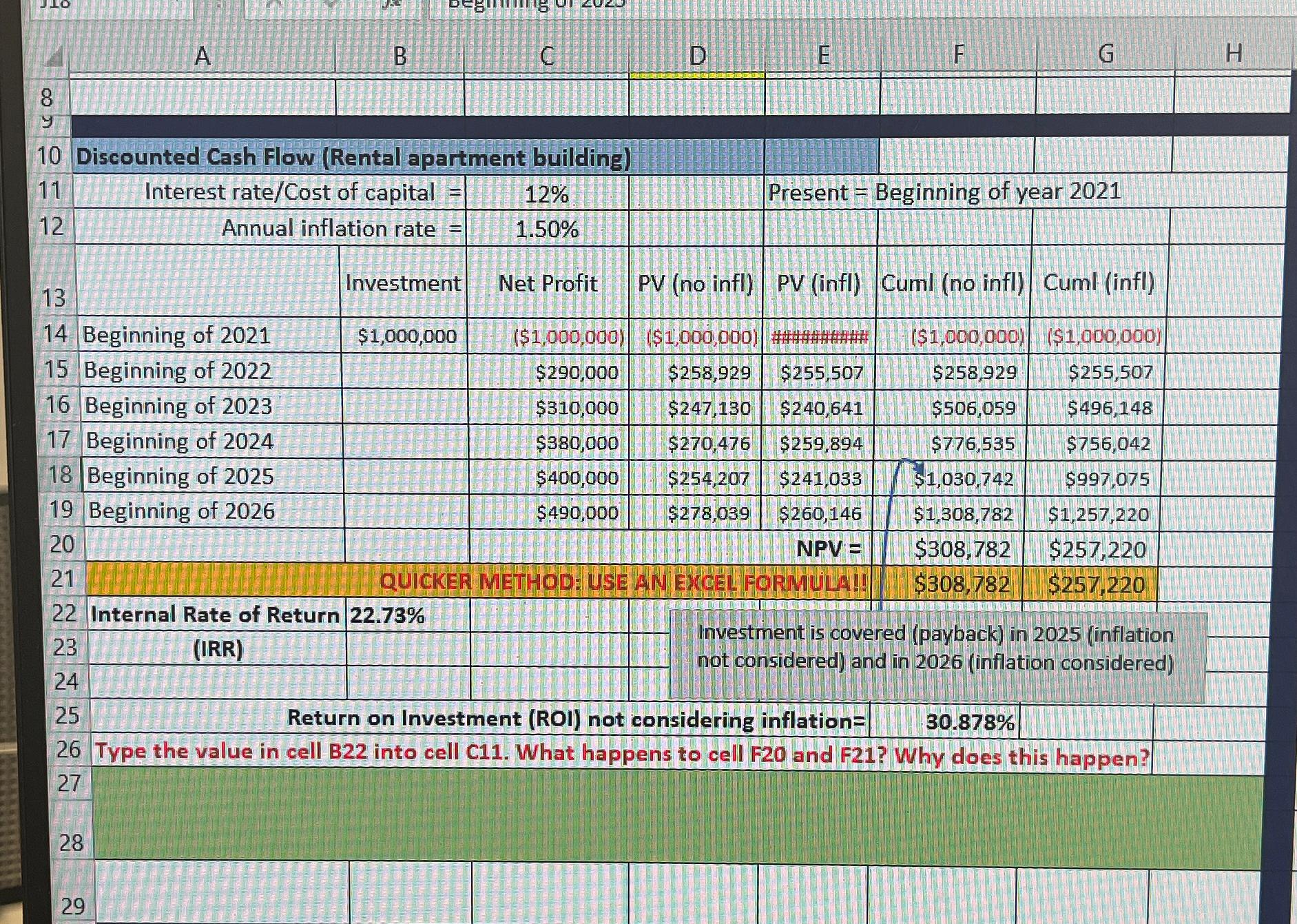 Solved Type the valeu in cell b22 ﻿into cell c11. ﻿What | Chegg.com