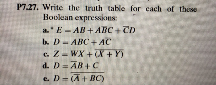 Solved P7.27. Write the truth table for each of these | Chegg.com