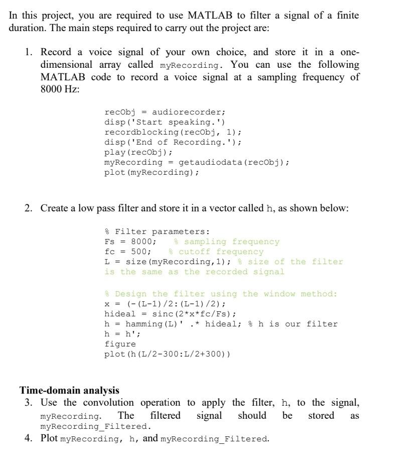 Solved In this project, you are required to use MATLAB to | Chegg.com
