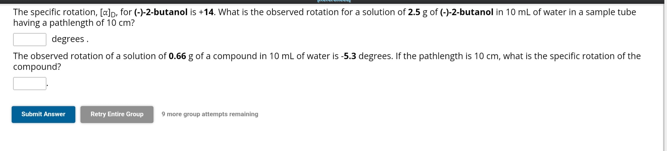 The specific rotation, [α]D, ﻿for (-)-2-butanol is | Chegg.com