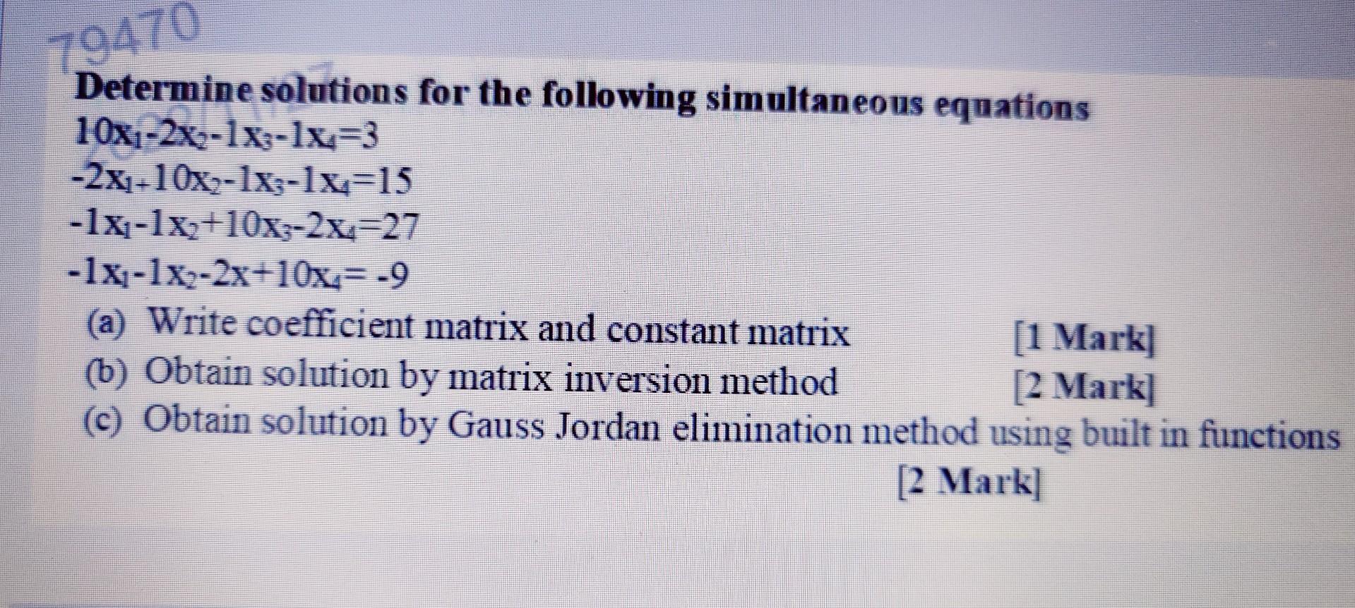 Solved Determine solutions for the following simultaneous | Chegg.com