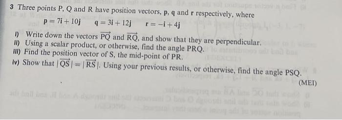 Solved 3 Three points P,Q and R have position vectors, p,q | Chegg.com
