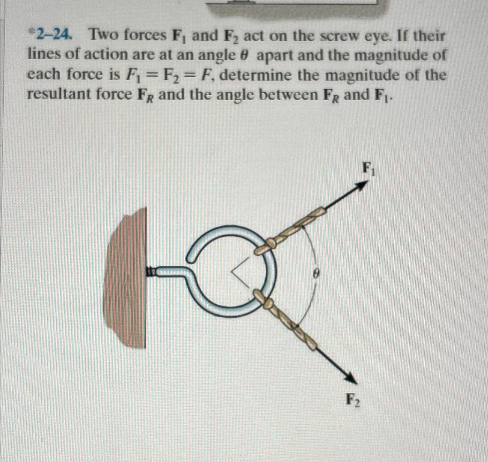 2-24. Two forces F_(1) and F_(2) act on the screw | Chegg.com