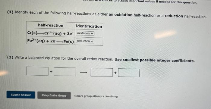 Solved (1) Identify each of the following half-reactions as | Chegg.com