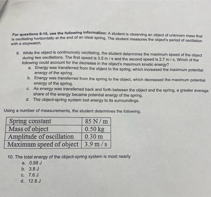 Solved For questions 9-10, use the following information: A | Chegg.com