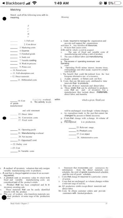 Solved 1:49 AM 5% Blackboard .il Matching Match cach of the | Chegg.com